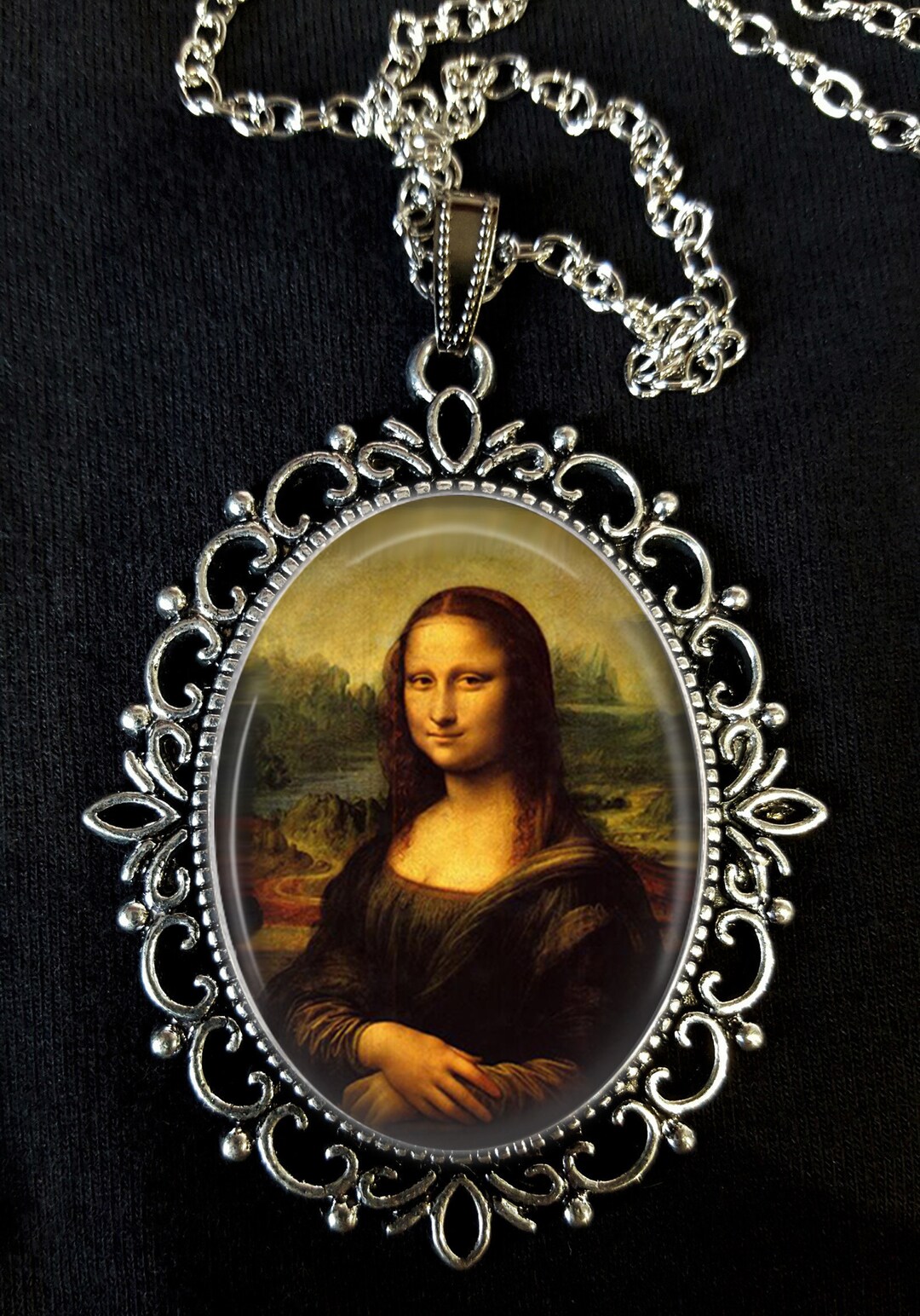 Mona Lisa Lady With an Ermine Da Vinci Large Antique Silver Pendant ...
