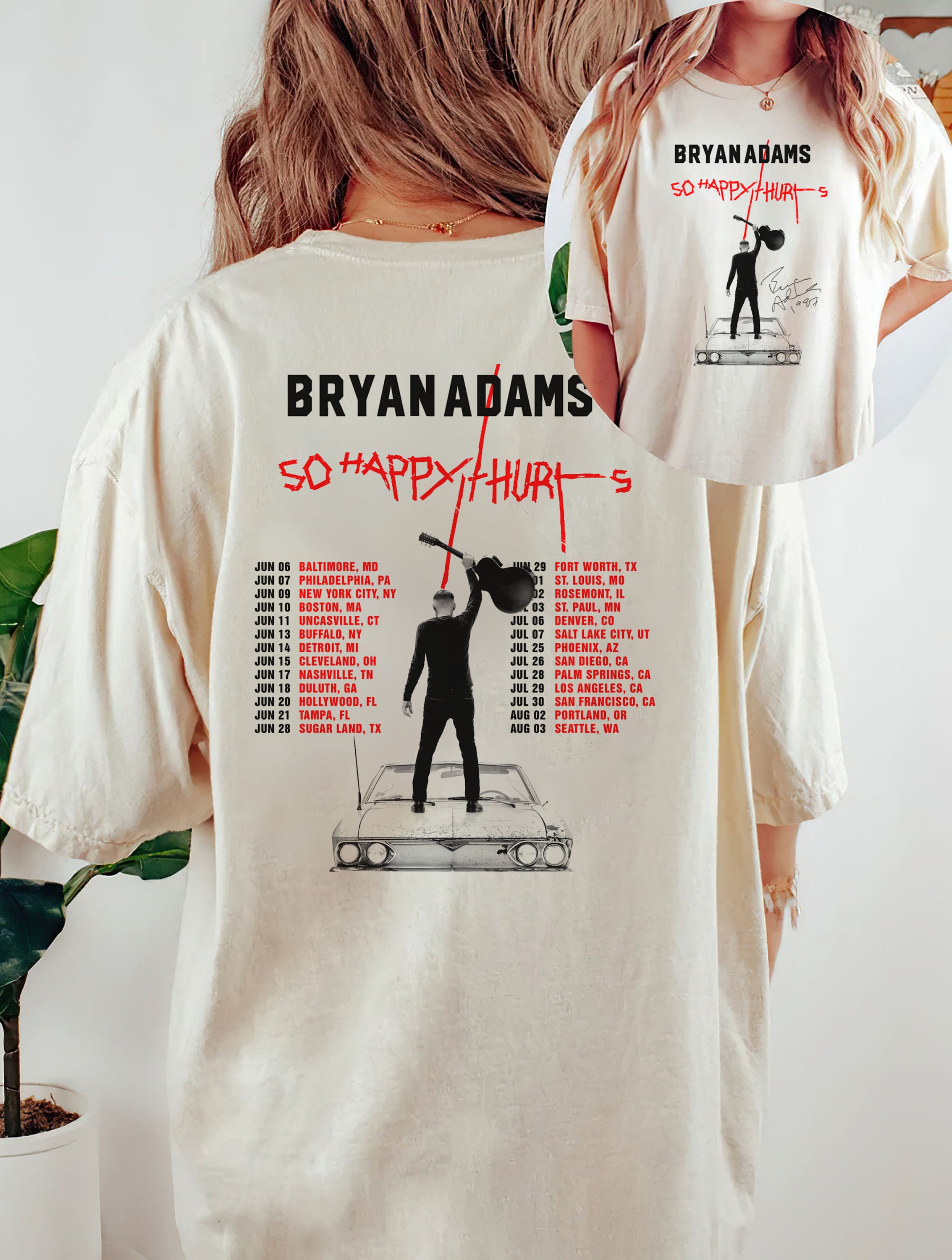 Bryan Adams Tour 2023 T-Shirt, So Happy Hurts Tour, Vintage Bryan Adams ...