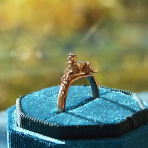 Gold Figural Long Dog Ring, Hand Made 9ct Gold Ring, Sitting Antique ...