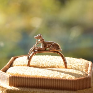 Gold Figural Long Dog Ring, Hand Made 9ct Gold Ring, Sitting Antique ...