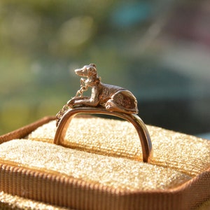 Gold Figural Long Dog Ring, Hand Made 9ct Gold Ring, Sitting Antique ...