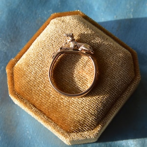 Gold Figural Long Dog Ring, Hand Made 9ct Gold Ring, Sitting Antique ...