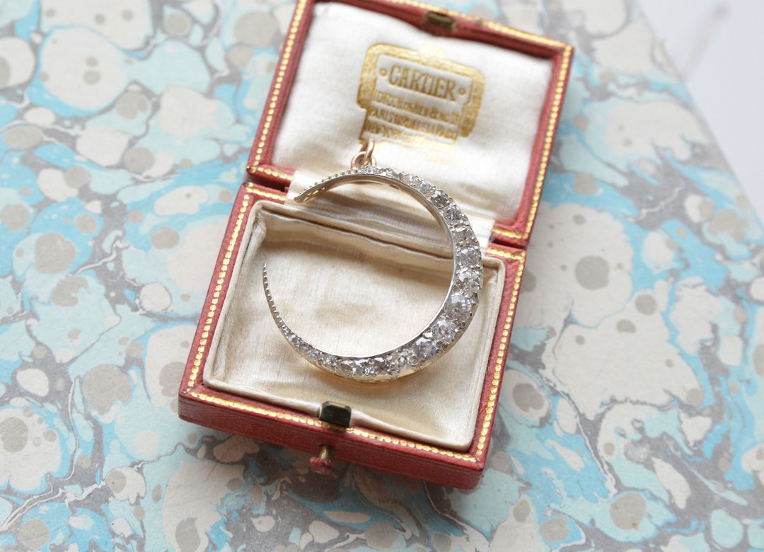 Antique Victorian Diamond Crescent Moon Pendant, Old Cut Diamond 2.10ct ...
