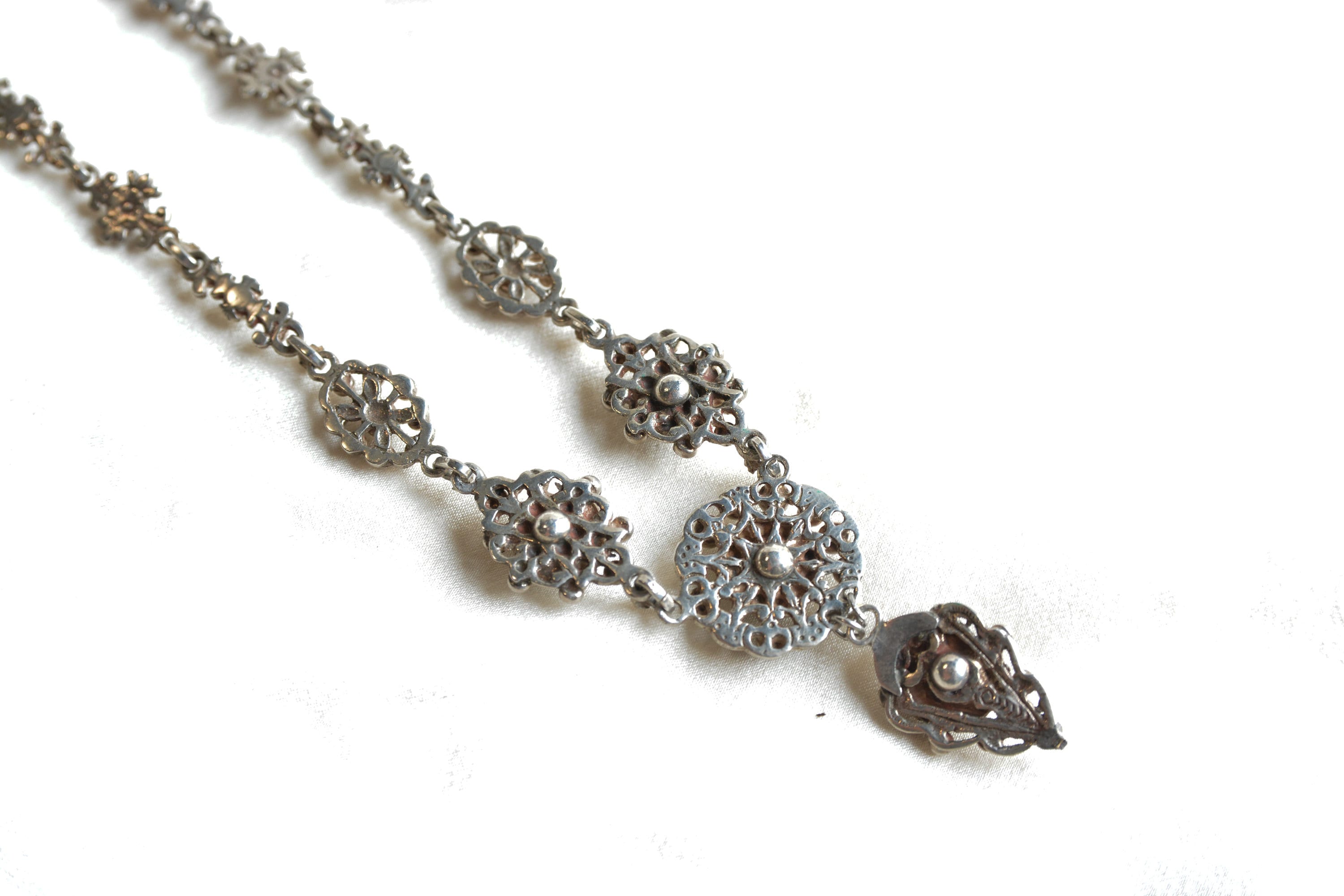 Antique Austro Hungarian Silver Paste Necklace, Victorian Closed Back ...