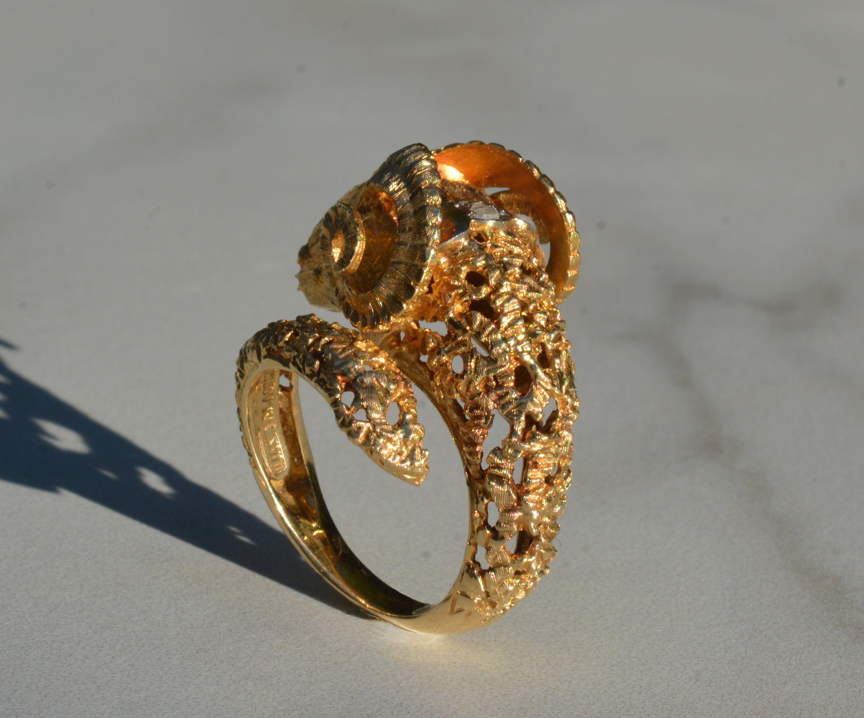 1970's Aries Ram Ring by Ilias Lalaounis Greek Goldsmith. 18ct ...