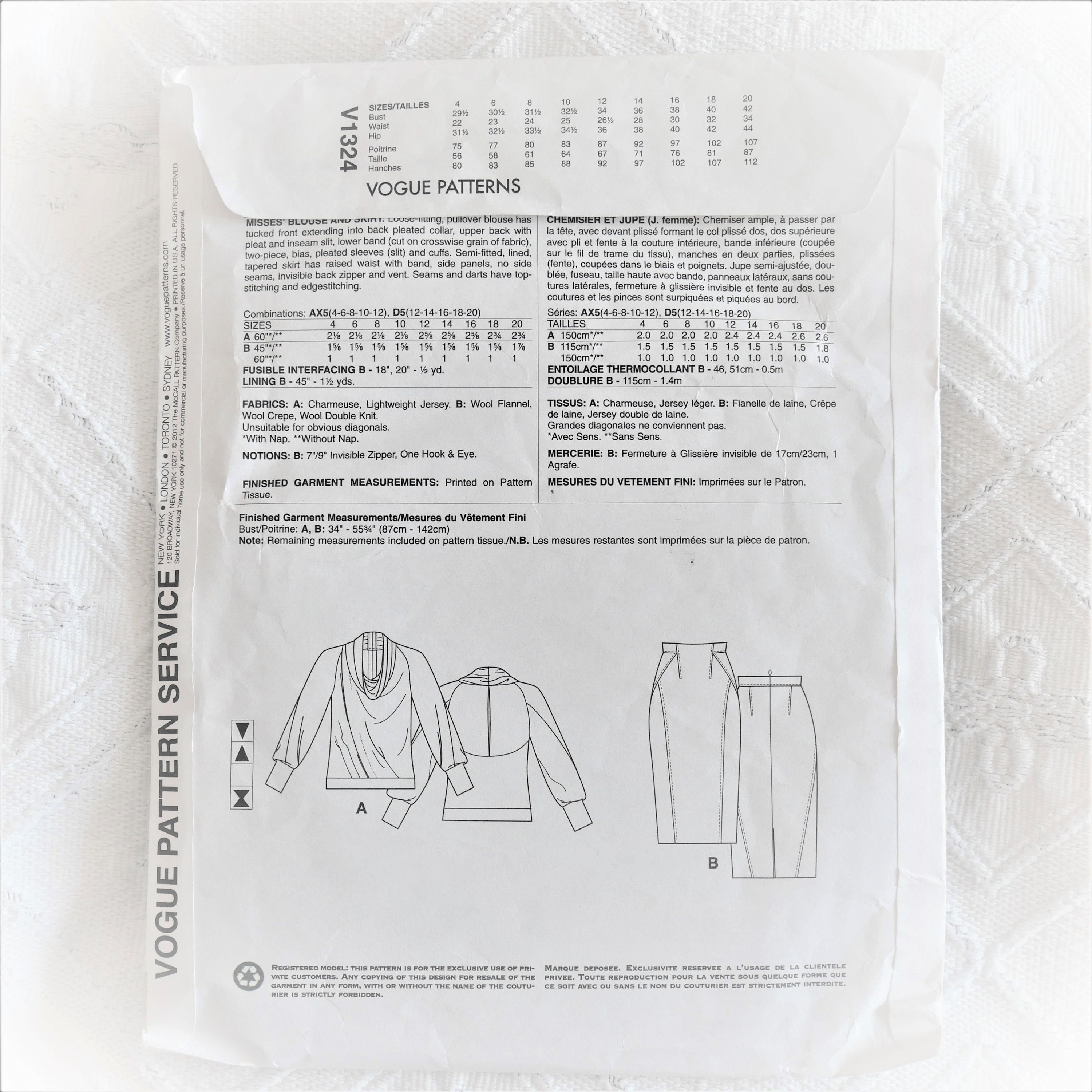 Blouse and Skirt Pattern, Vogue 1324, American Designer by Donna Karan ...