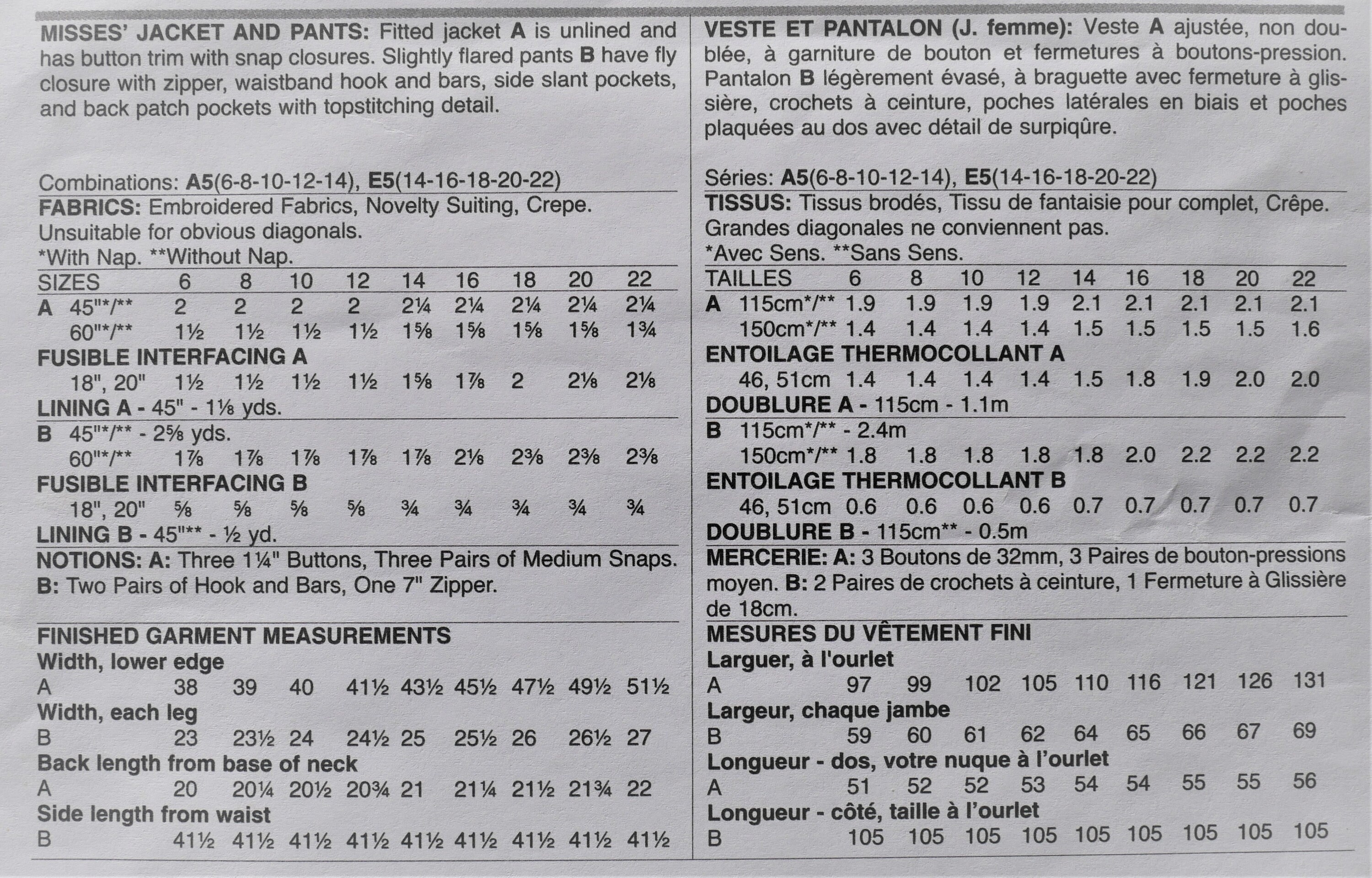 Jacket and Pants Pattern, Vogue 1644, American Designer by Kathryn ...