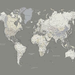 Gray Printable World Map Art, Compass Live, Map of the World Large ...