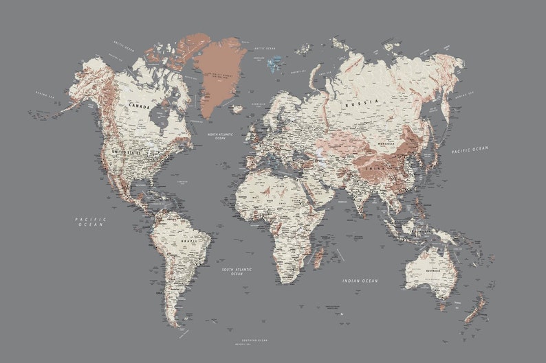 Gray Printable World Map Art in Blush and Hunter Green Map of - Etsy