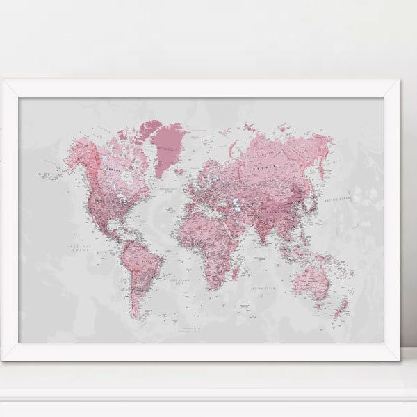 Pink World Map - Etsy