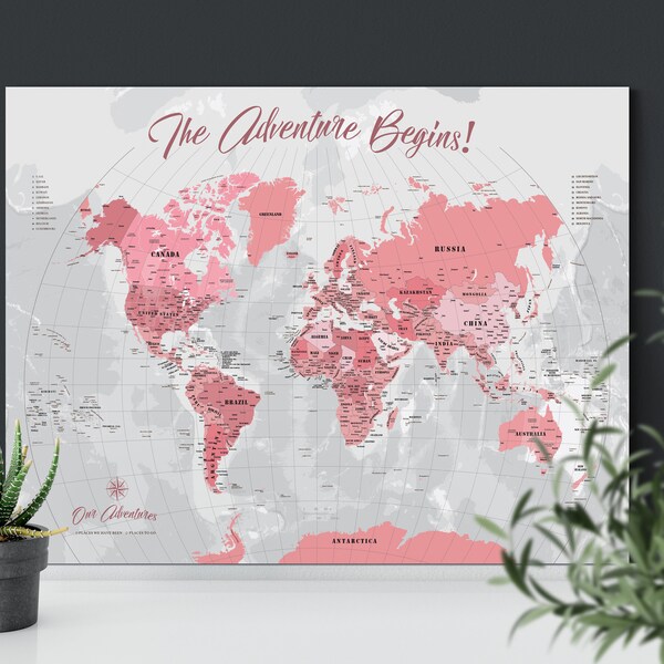 Pink World Map - Etsy