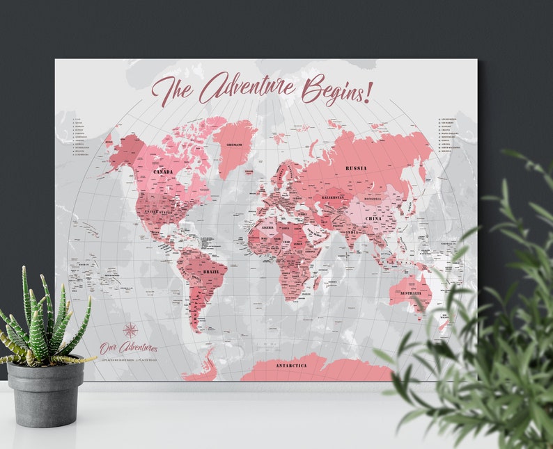 Roze wereldkaart, afdrukbare wereldkaart Kaart van de wereld grote ...
