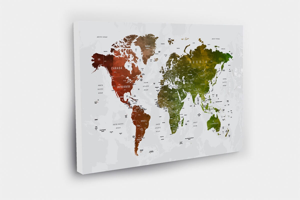 Red World Map,green Wall Map Push Pin World Map Digital File, Canvas ...