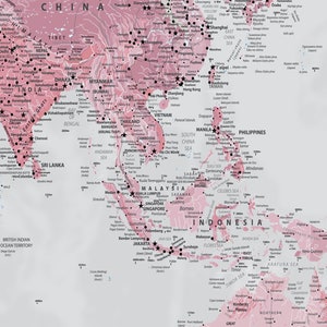 Pink Printable World Map Art in Blush and Hunter Green Map of the World ...