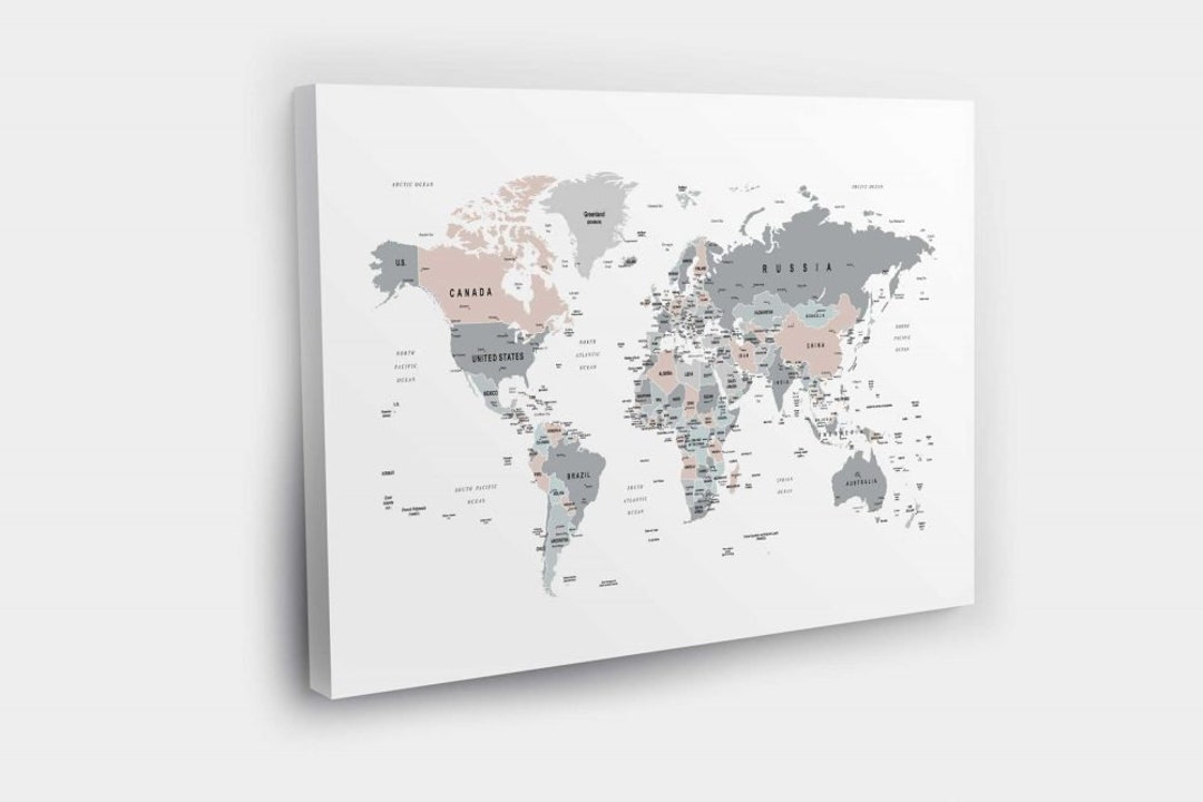 Gray Printable World Map Art, Compass Live, Map of the World Large ...
