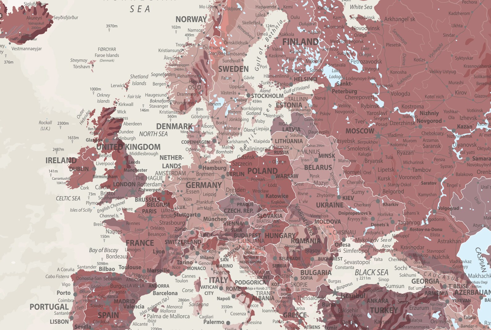 Printable World Map Pink, Map of the World Large Downloadable Print ...