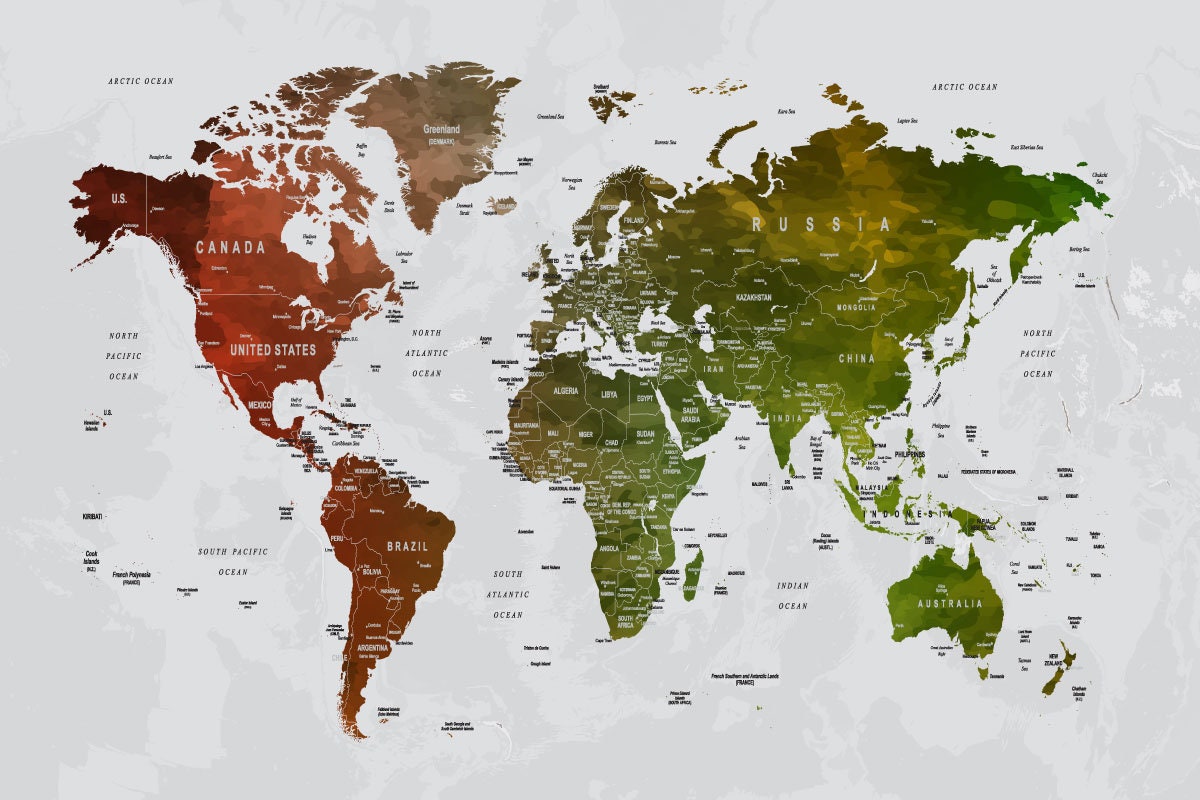 Red World Map,green Wall Map Push Pin World Map Digital File, Canvas ...