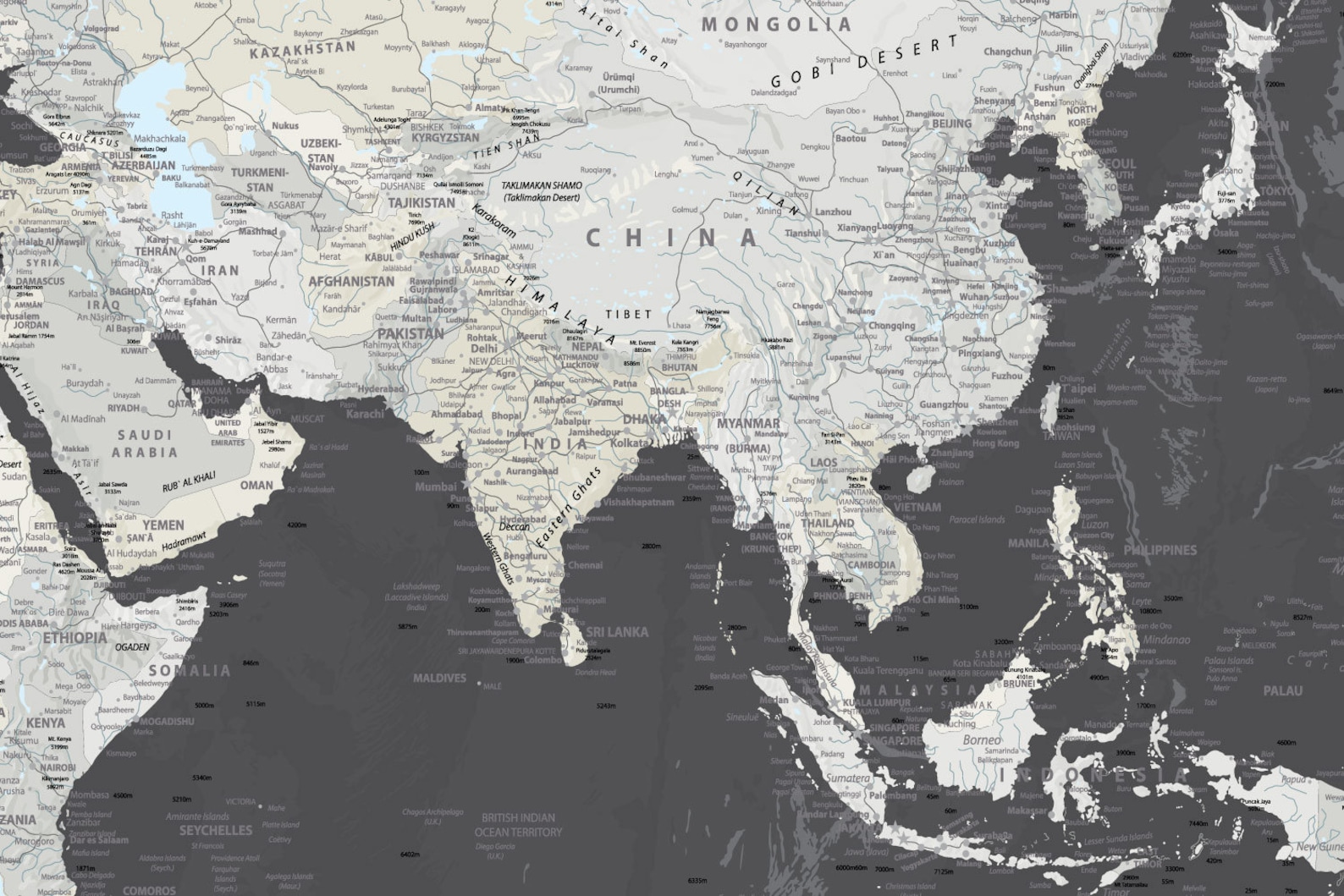 Dark Gray Printable World Map, World Map Print on Canvas, Map of the ...