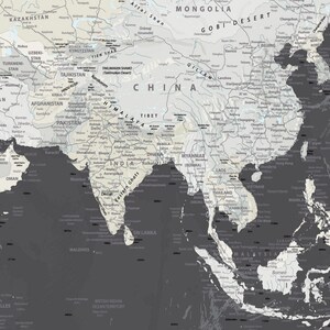 Dark Gray Printable World Map, World Map Print on Canvas, Map of the ...