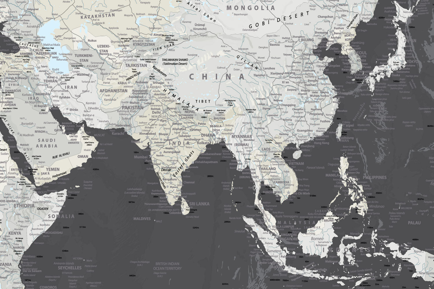 Dark Gray Printable World Map, World Map Print on Canvas, Map of the ...