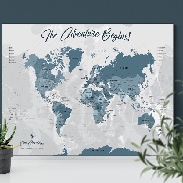 Blue World Map - Etsy