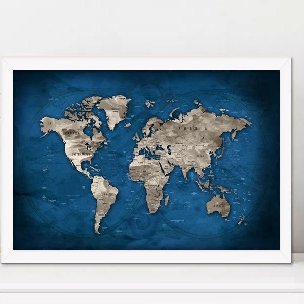 Gray World Map - Etsy