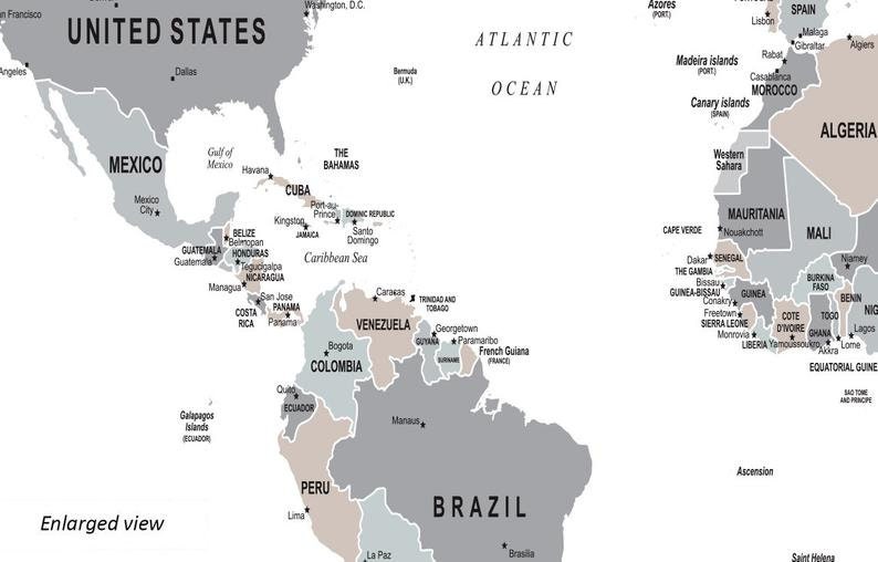 Gray Printable World Map Art, Compass Live, Map of the World Large ...