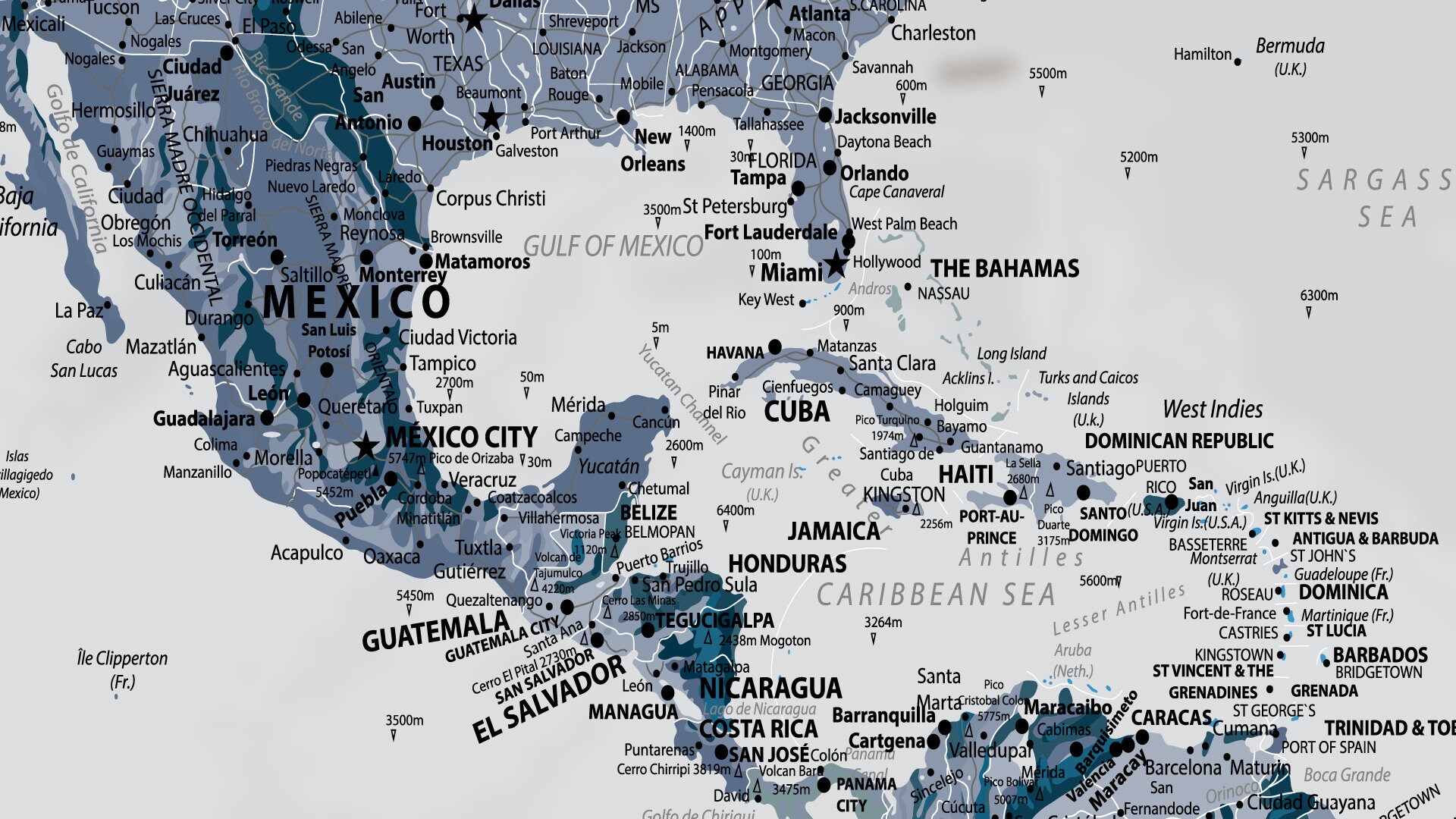 Detailed Printable World Map Art in Blush and Hunter BLUE Map of the ...