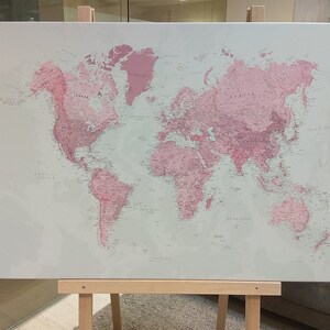 Pink Printable World Map Art in Blush and Hunter Green Map of the World ...