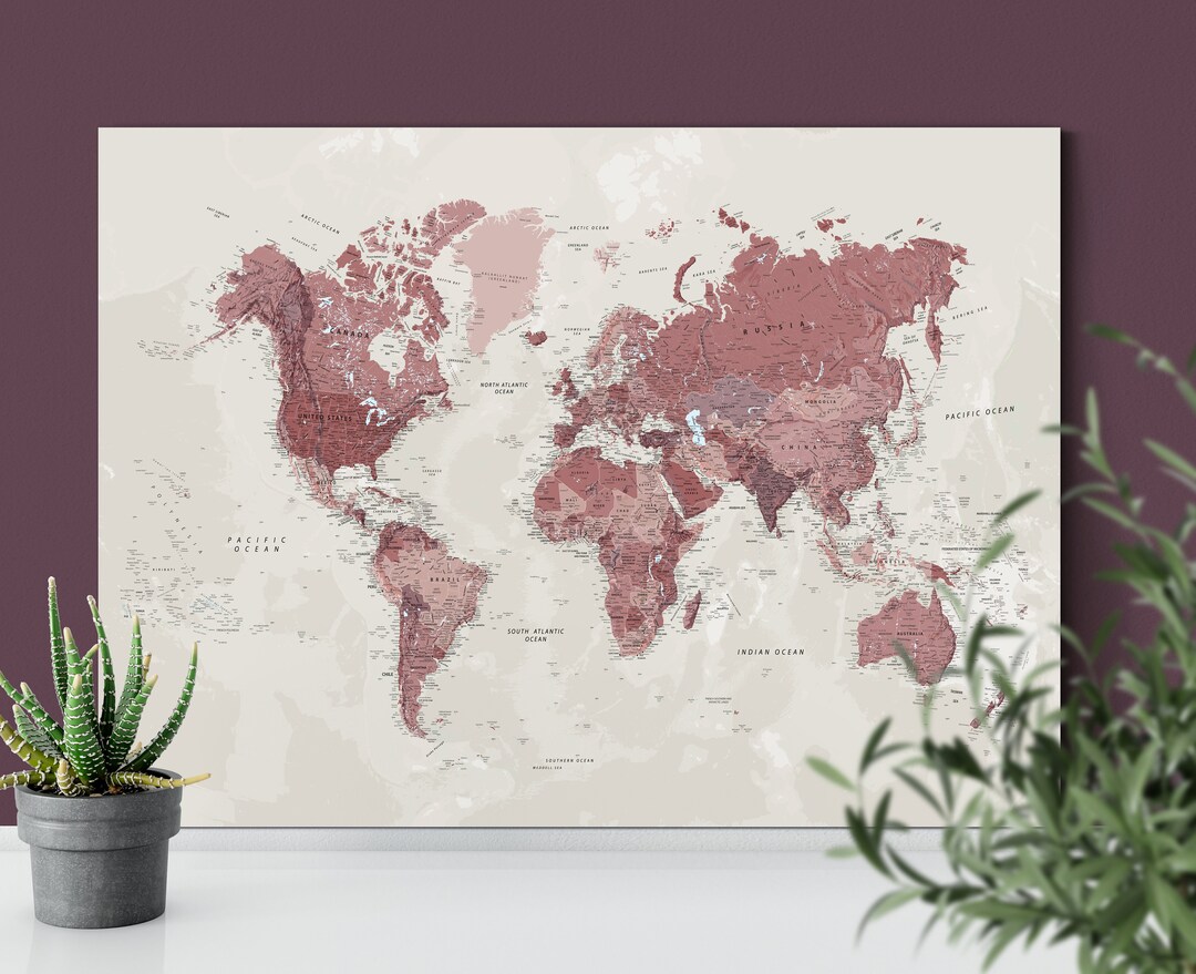 Printable World Map Pink, Map of the World Large Downloadable Print ...