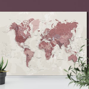 Printable World Map Pink, Map of the World Large Downloadable Print ...