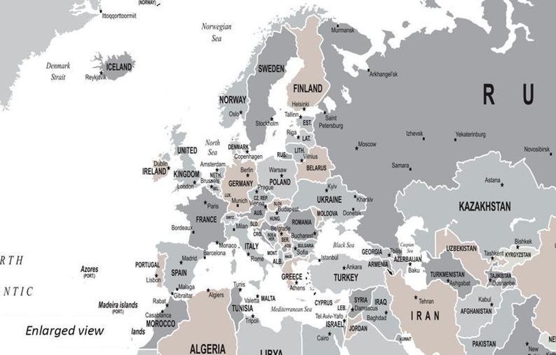 Gray Printable World Map Art, Compass Live, Map of the World Large ...