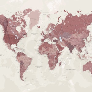 Printable World Map Pink, Map of the World Large Downloadable Print ...