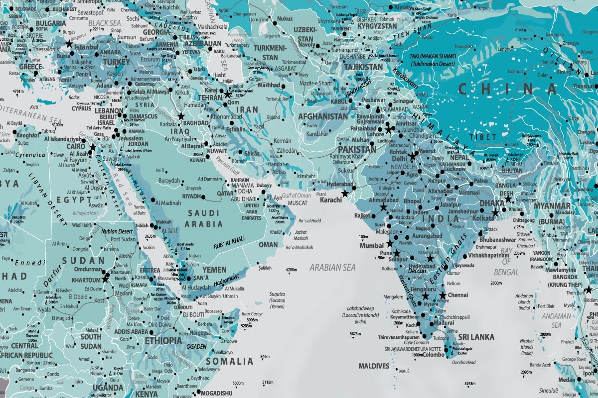 Turquoise Printable World Map Art in Blush and Hunter Green Map of the ...