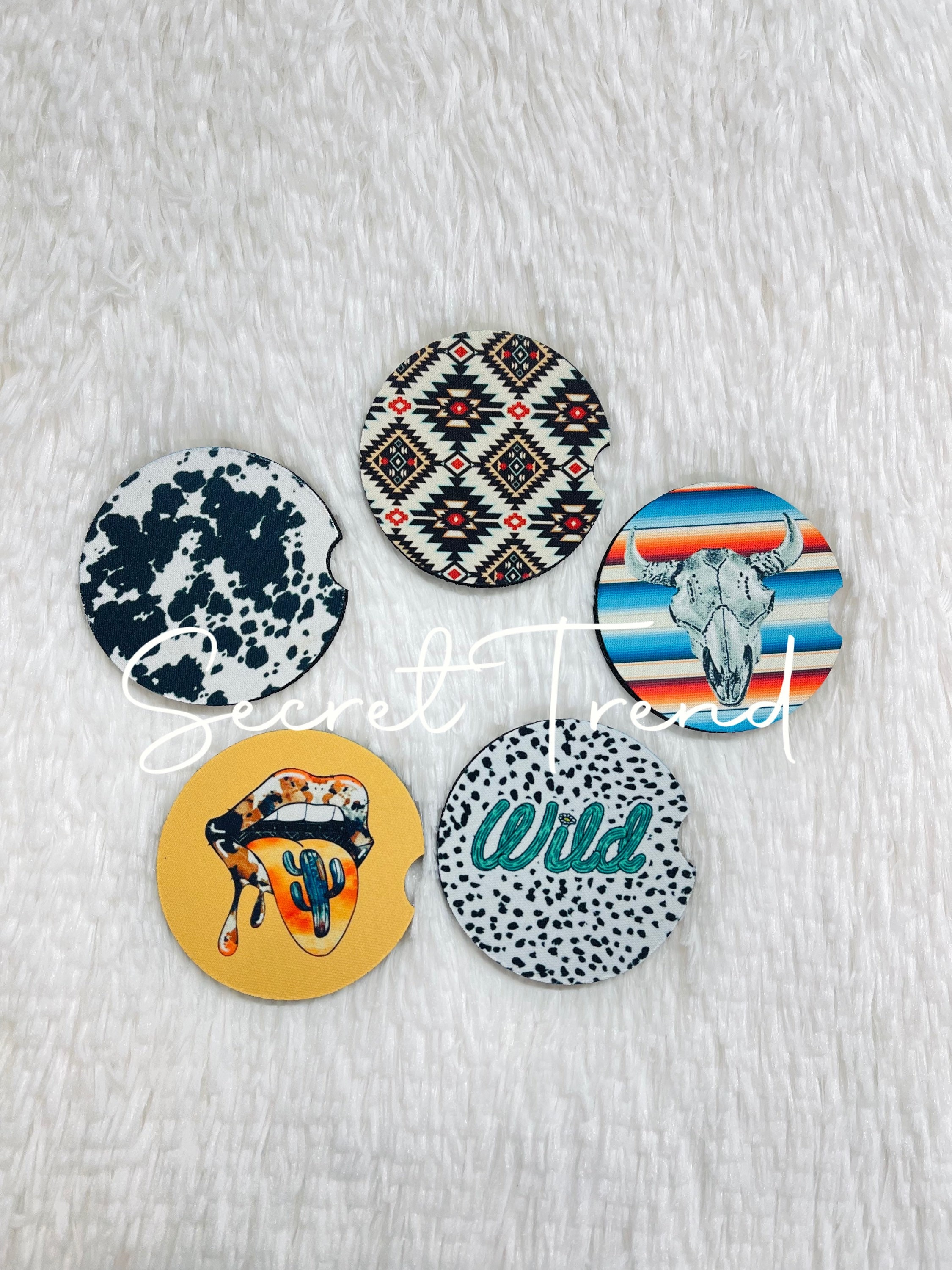 Western Car Coasters Set of 2 Cow Print Car Coaster Cup - Etsy