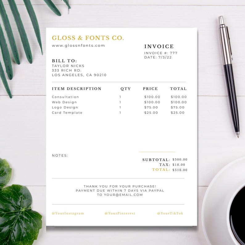 Editable Invoice Template for Small Business | Canva Template | Modern ...
