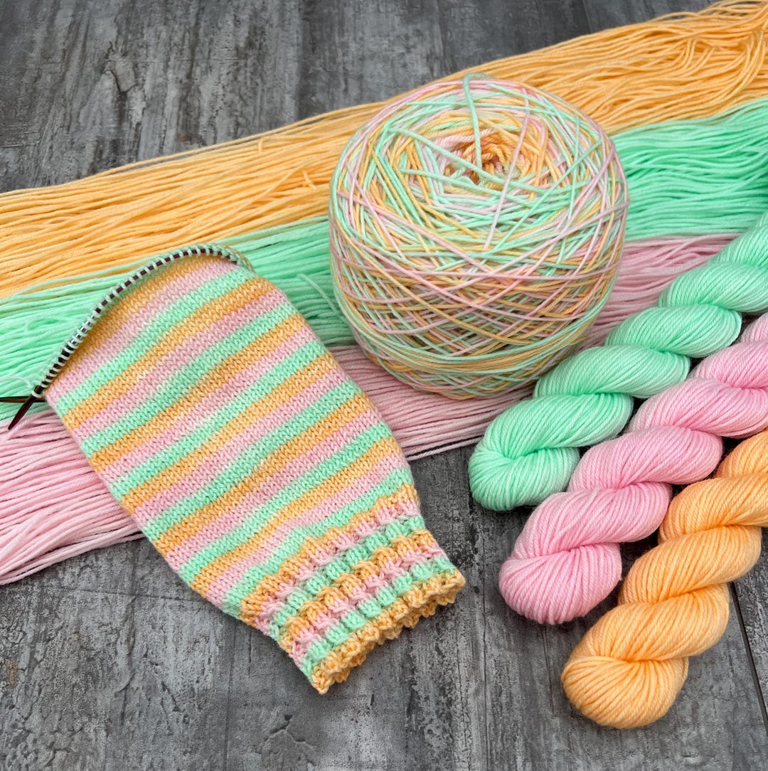 Self Striping Yarn Sock Set 100g Cake 20g Mini Skein Hand Dyed 4 Ply ...