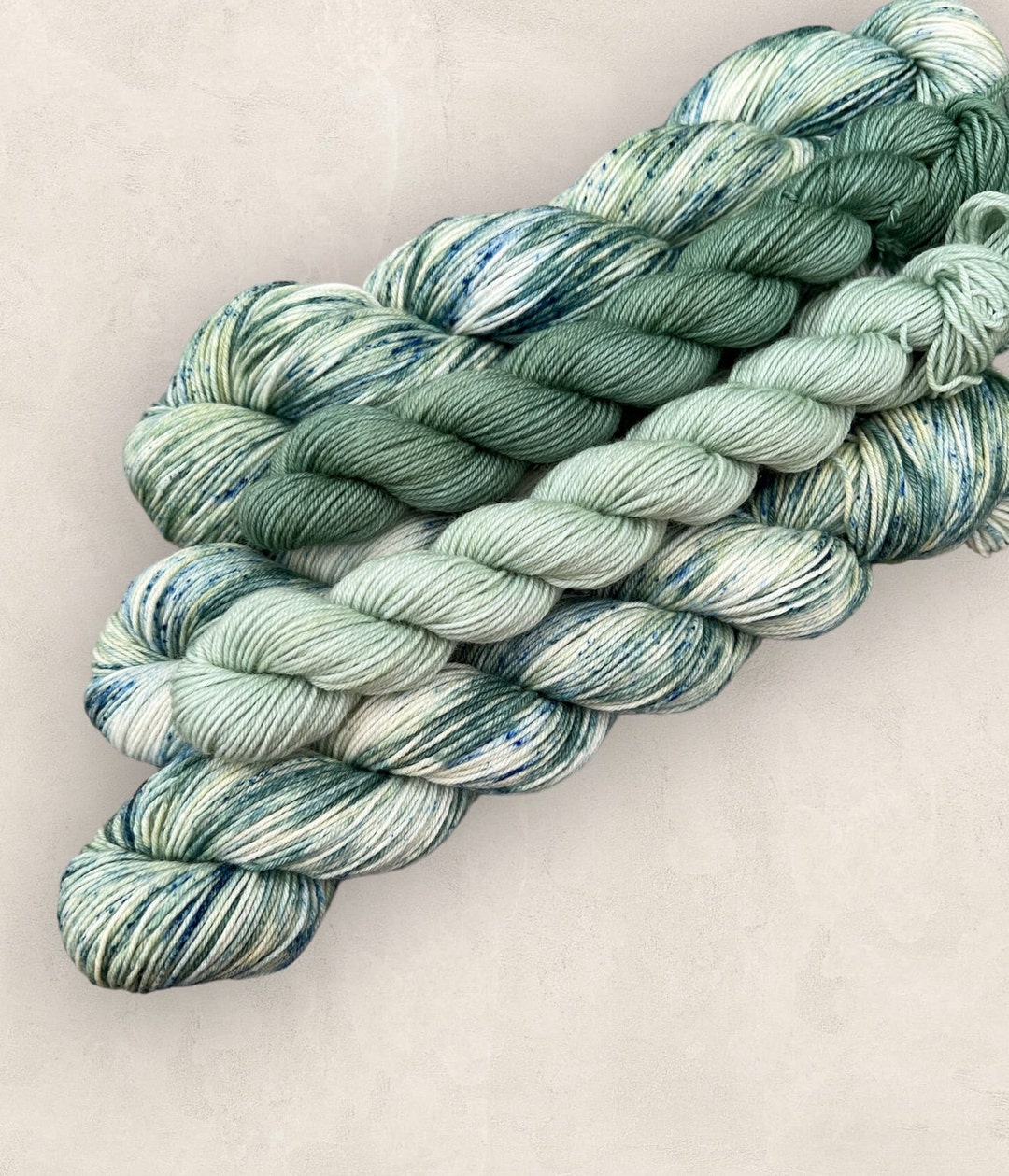 Sock Set 4 Ply Yarn 100g or 50g + 20g Skeins Forest Dew Hand Dyed Super ...
