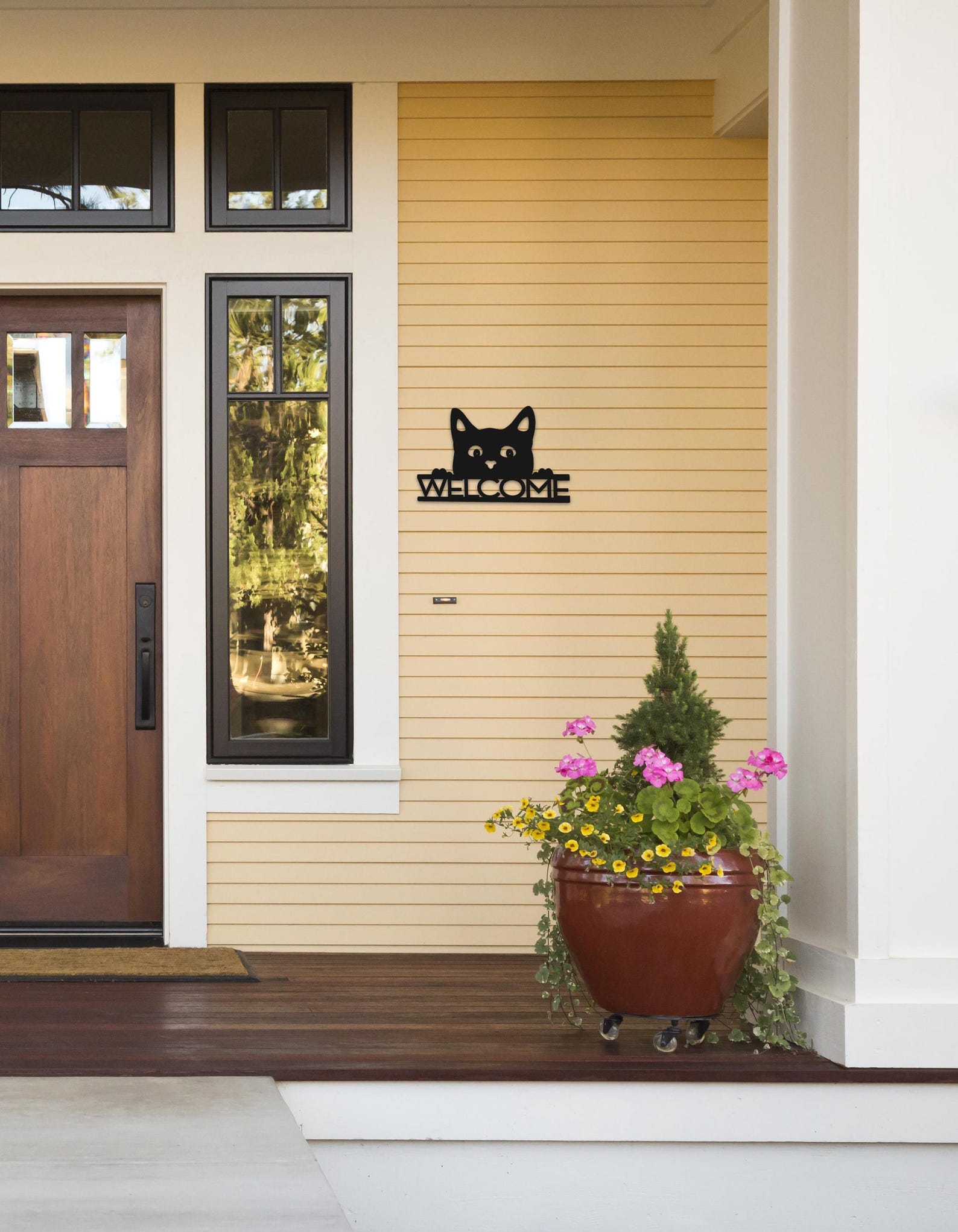 Cat Welcome Sign, Entryway Decor, Modern Wooden Welcome Sign, Cat Lover ...