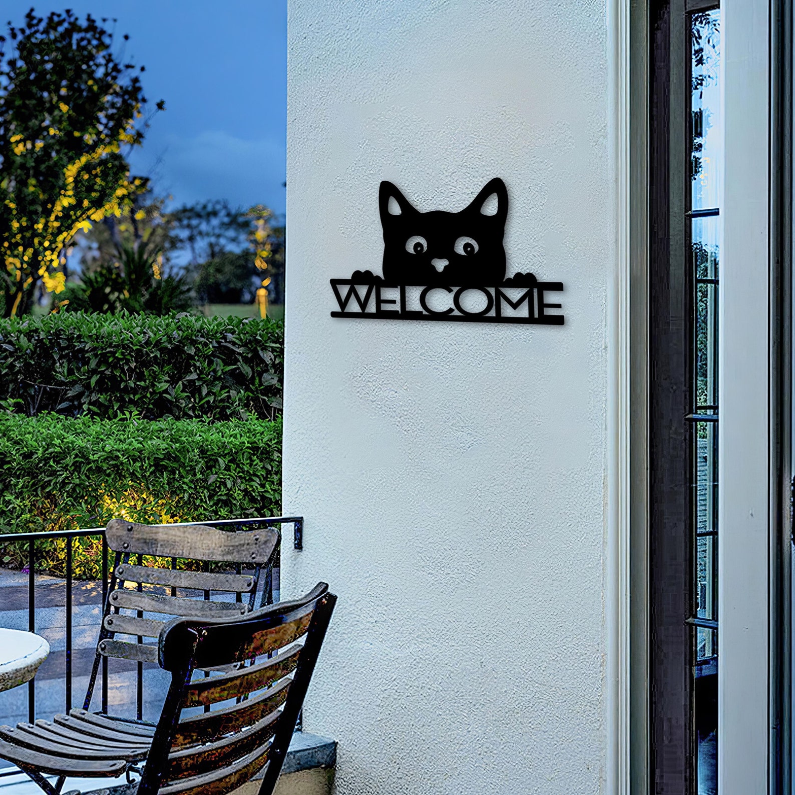 Cat Welcome Sign, Entryway Decor, Modern Wooden Welcome Sign, Cat Lover ...