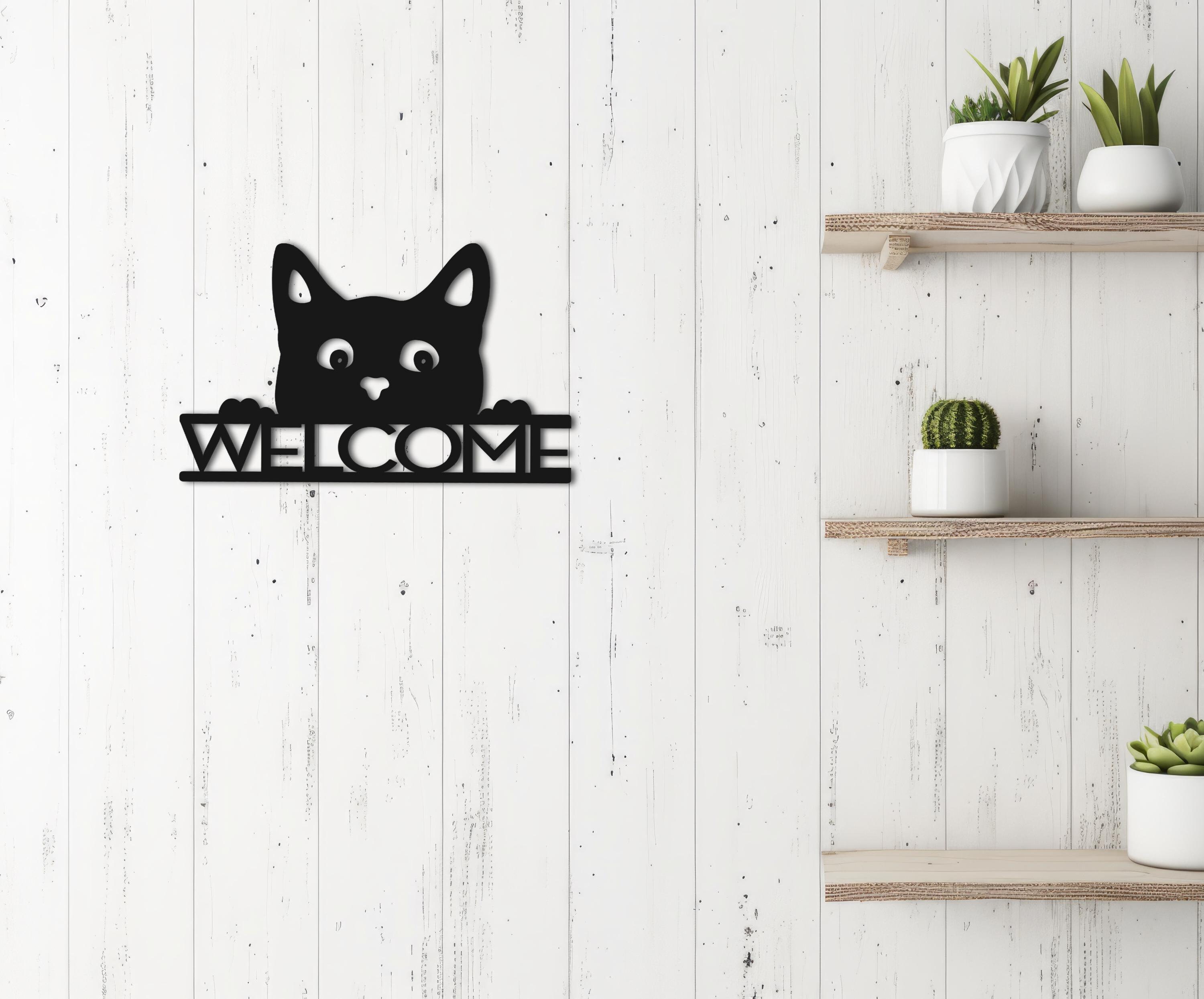 Cat Welcome Sign, Entryway Decor, Modern Wooden Welcome Sign, Cat Lover ...