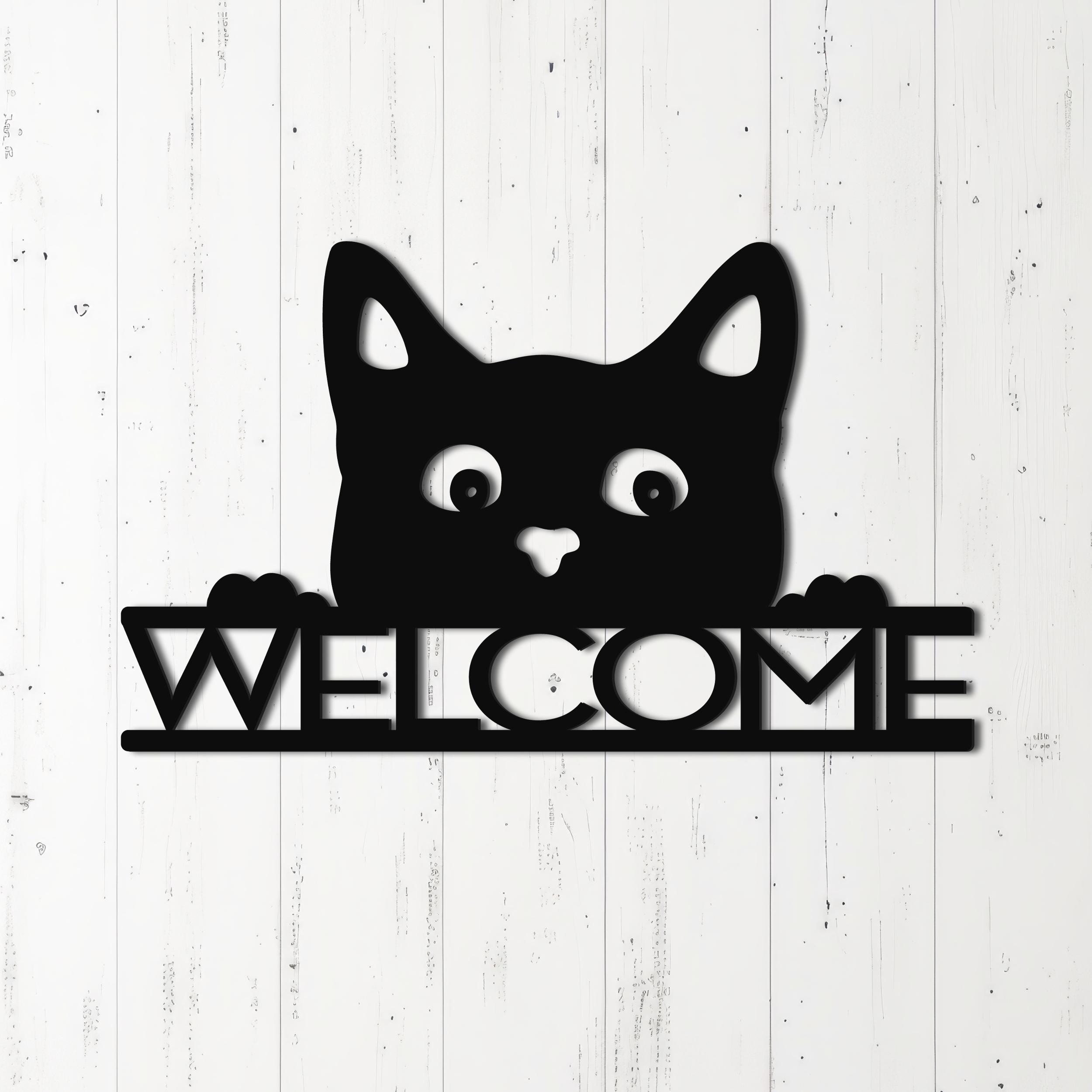 Cat Welcome Sign, Entryway Decor, Modern Wooden Welcome Sign, Cat Lover ...
