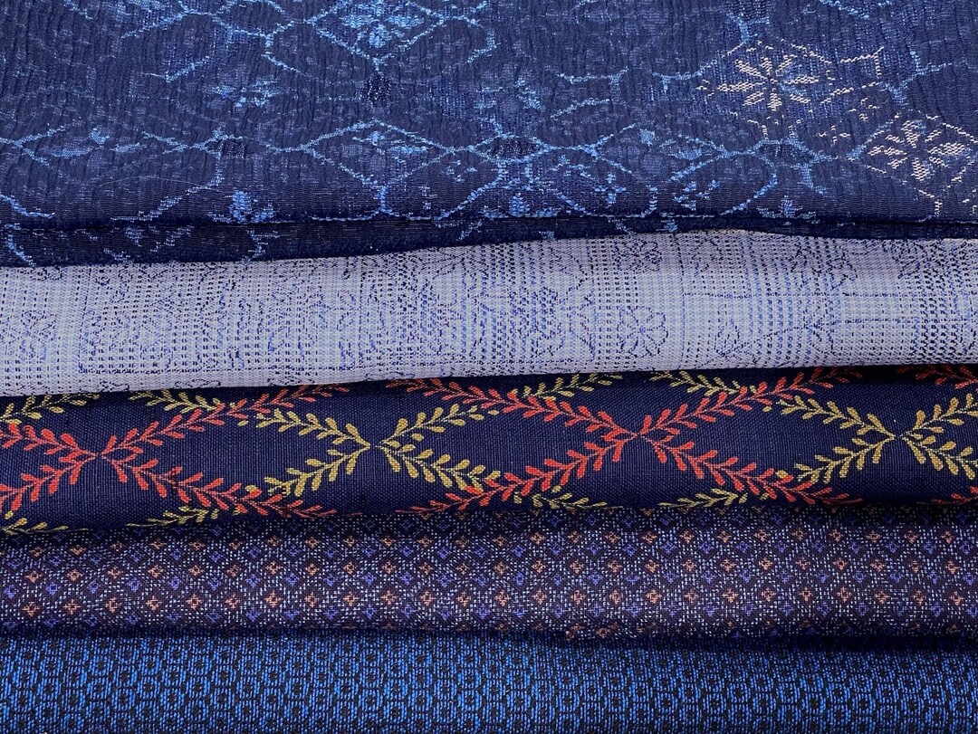 Japanese Vintage Blue Fabric Craft Pack, Medium Weight, Woven Unused ...