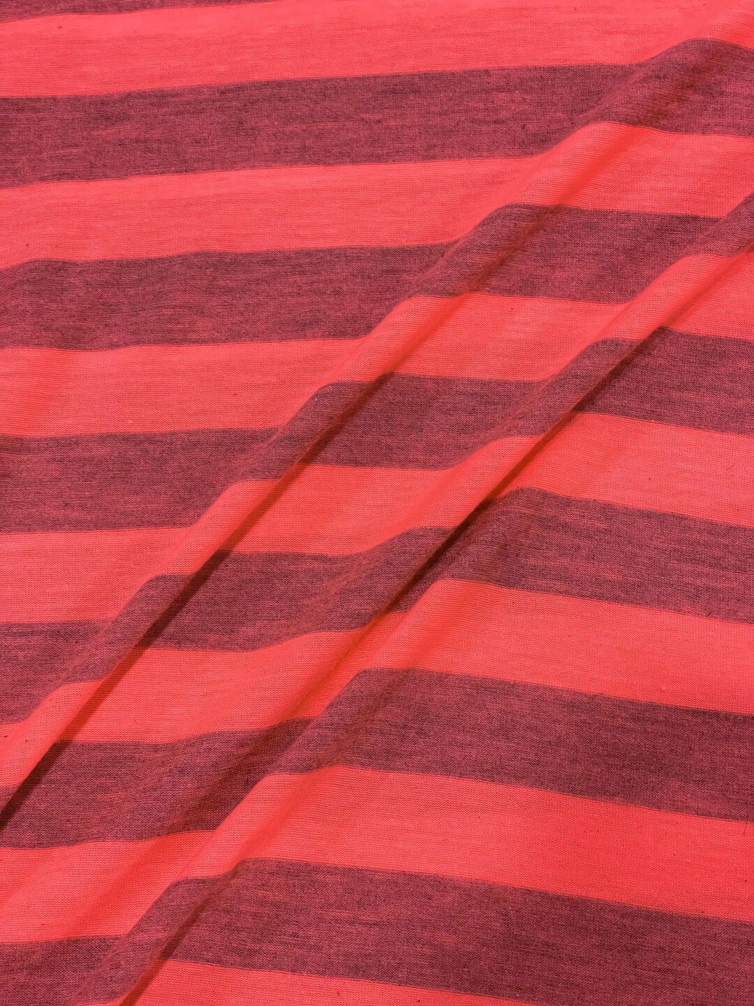 Neon Coral Stripes Interlock Knit Fabric, Bold Stripe Knit, Tee Fabric ...