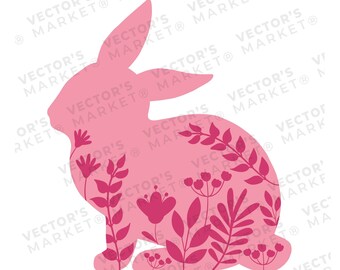 Floral Bunny SVG PNG Files for Cutting Machines, Digital Clipart ...