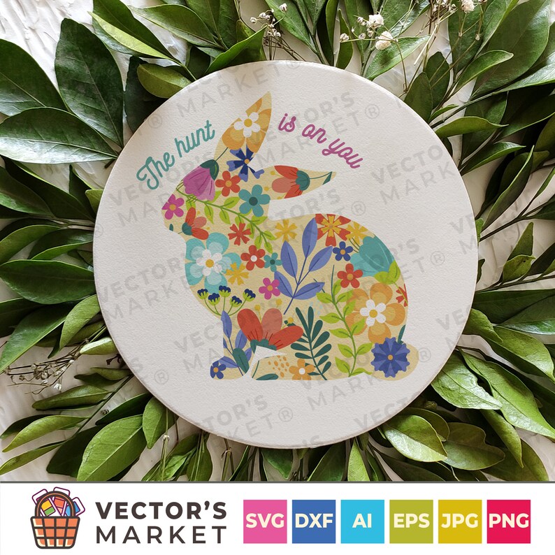 Spring Rabbit Printable SVG, Floral Rabbit SVG, Rabbit JPG for Printing ...