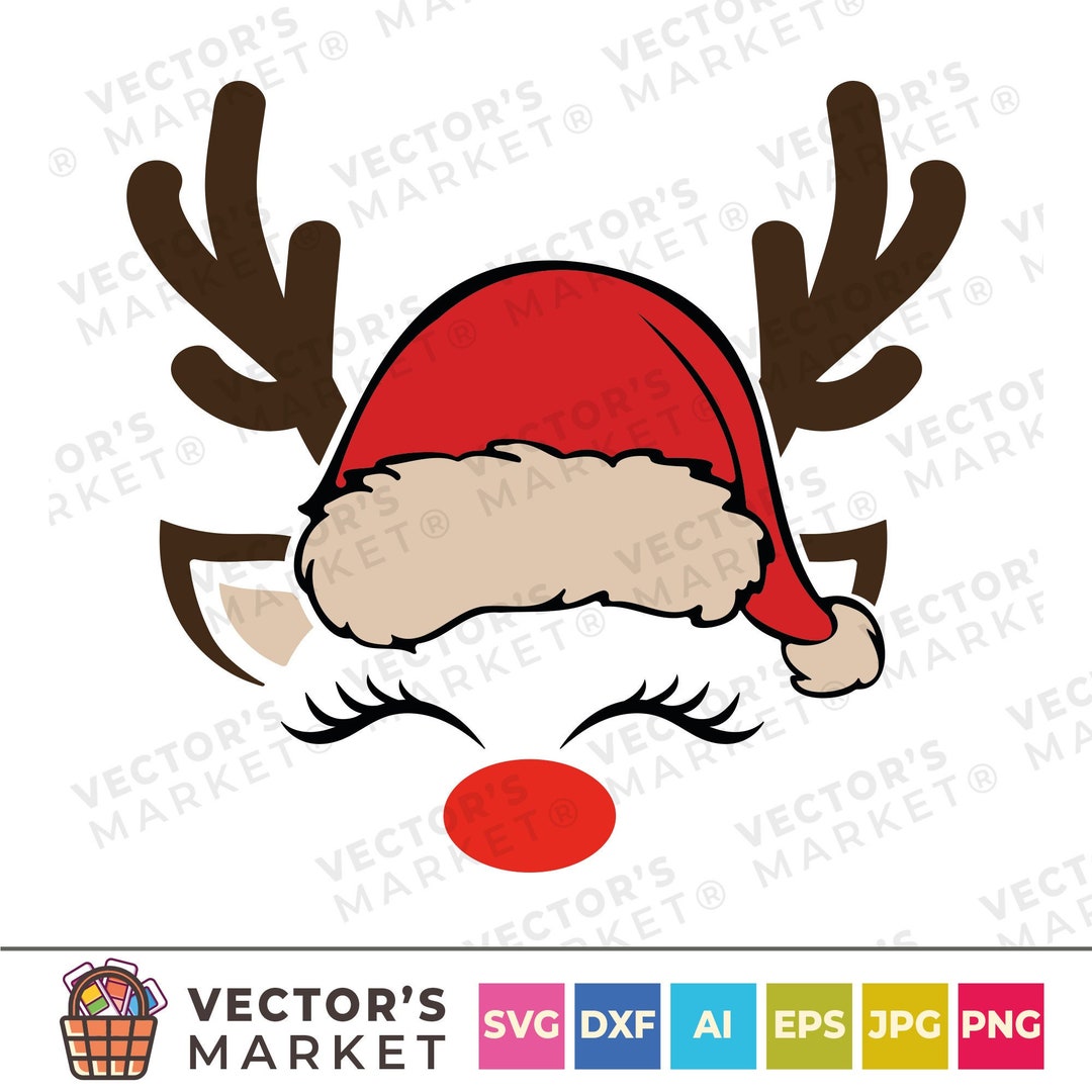 Sweet Red Nose Reindeer Face With Santa Hat Svg Christmas - Etsy