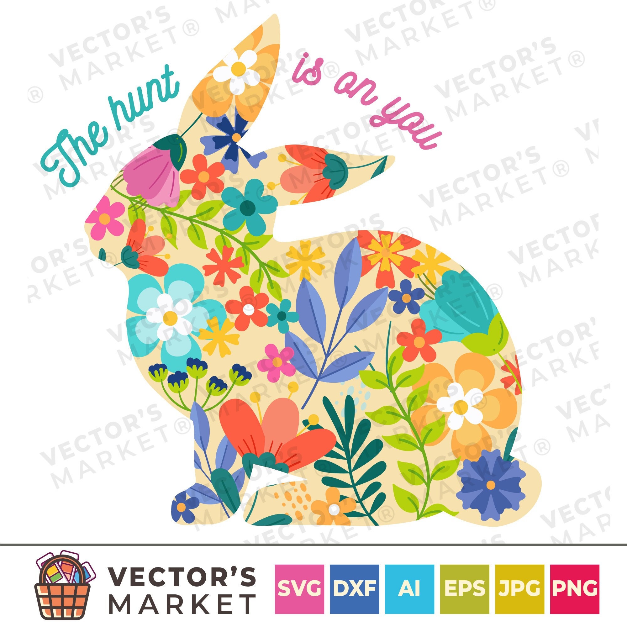 Spring Rabbit Printable SVG, Floral Rabbit SVG, Rabbit JPG for Printing ...