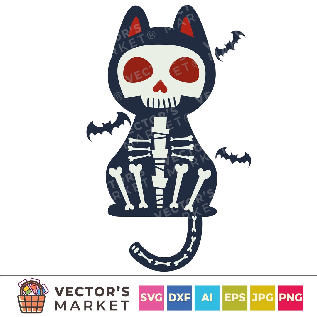 Skeleton Cat Svg, Halloween Cat Svg, Cat Cut File, Skeleton Svg ...