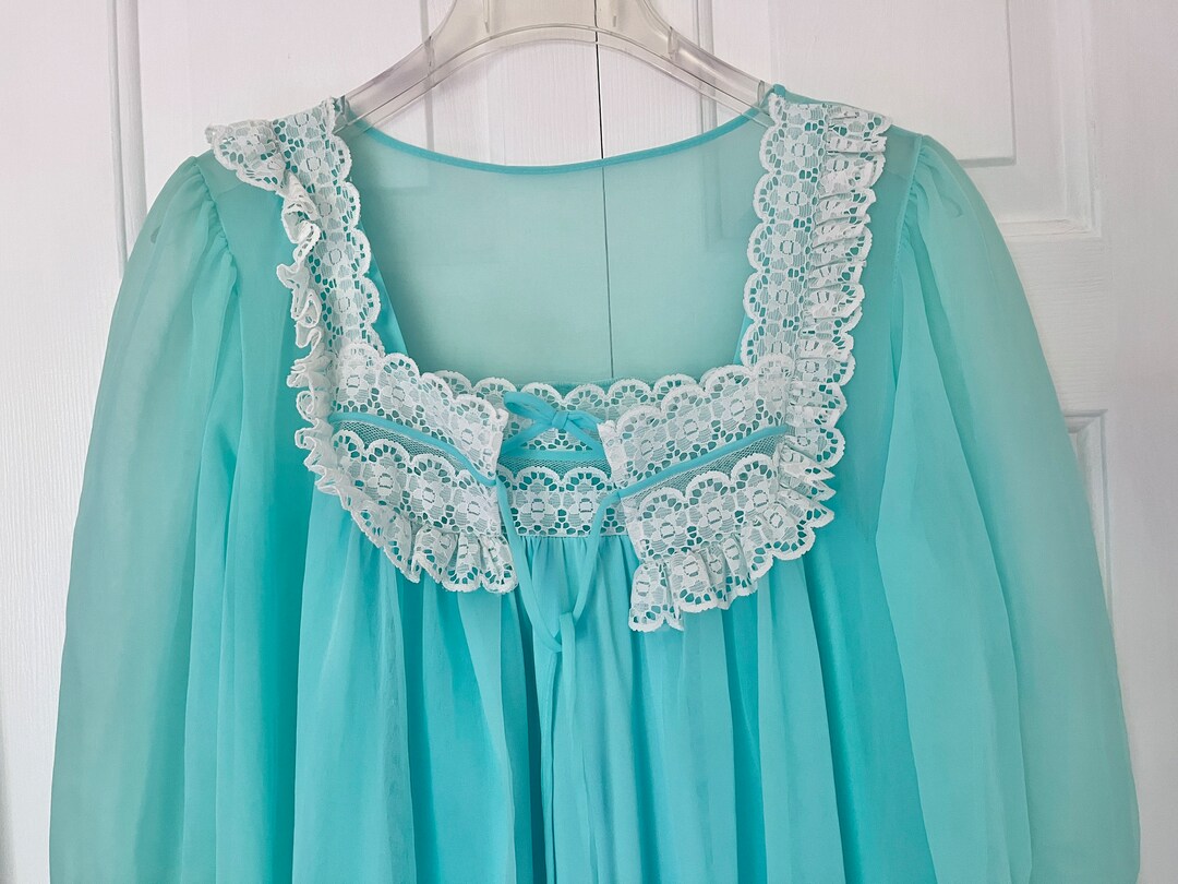DEENA Sheer Turquoise Robe & Gown Peignoir Set, Size Small - Etsy